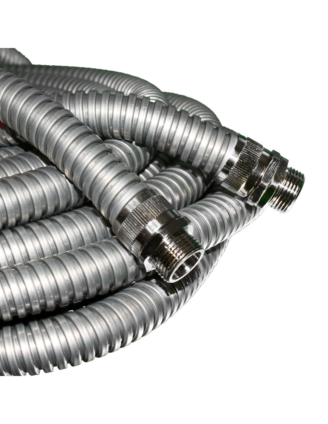 20mm x L:500mm METAL FLEXIBLE CONDUIT WITH 2 STRAIGHT FITTINGS and LOCKNUTS